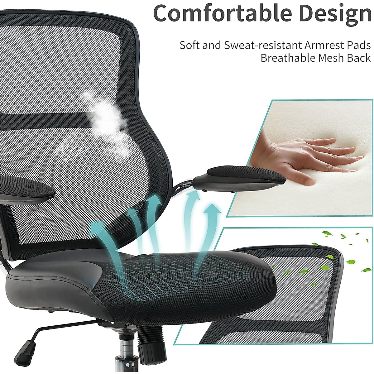 CLATINA Office Computer Desk Chair，Ergonomic High Back Mesh Rolling Work Swivel Task Chairs with Wheels and Arms for Home Bedroom Study Dorm Student Adults (Black) Set of 4