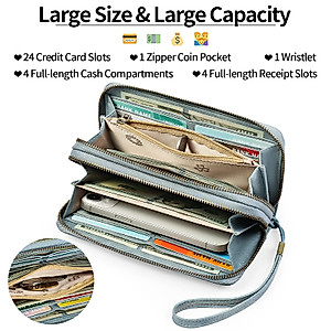 GAEKEAO Wallet for Women Clutch RFID Blocking Leather Wristlet Purse Large Capacity Credit Card Holder with Grip Hand Strap