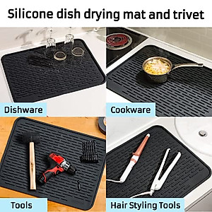 HOTPOP XXL 24"x18" Large Black Silicone Dish Drying Mat & Trivet - Dishwasher Safe, Heat Resistant, Eco-Friendly - Rubber Dish Drying Mat, Silicone Dish Mat for Kitchen Counter (24x18 Inches)