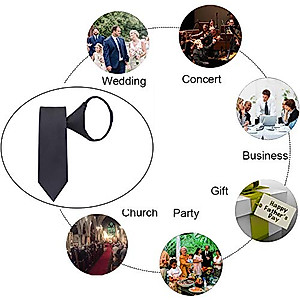 AUSKY Pre-tied Adjustable Zipper Skinny necktie,2.35'' Clip on Slim Solid Black Ties for men or boys (6CM)