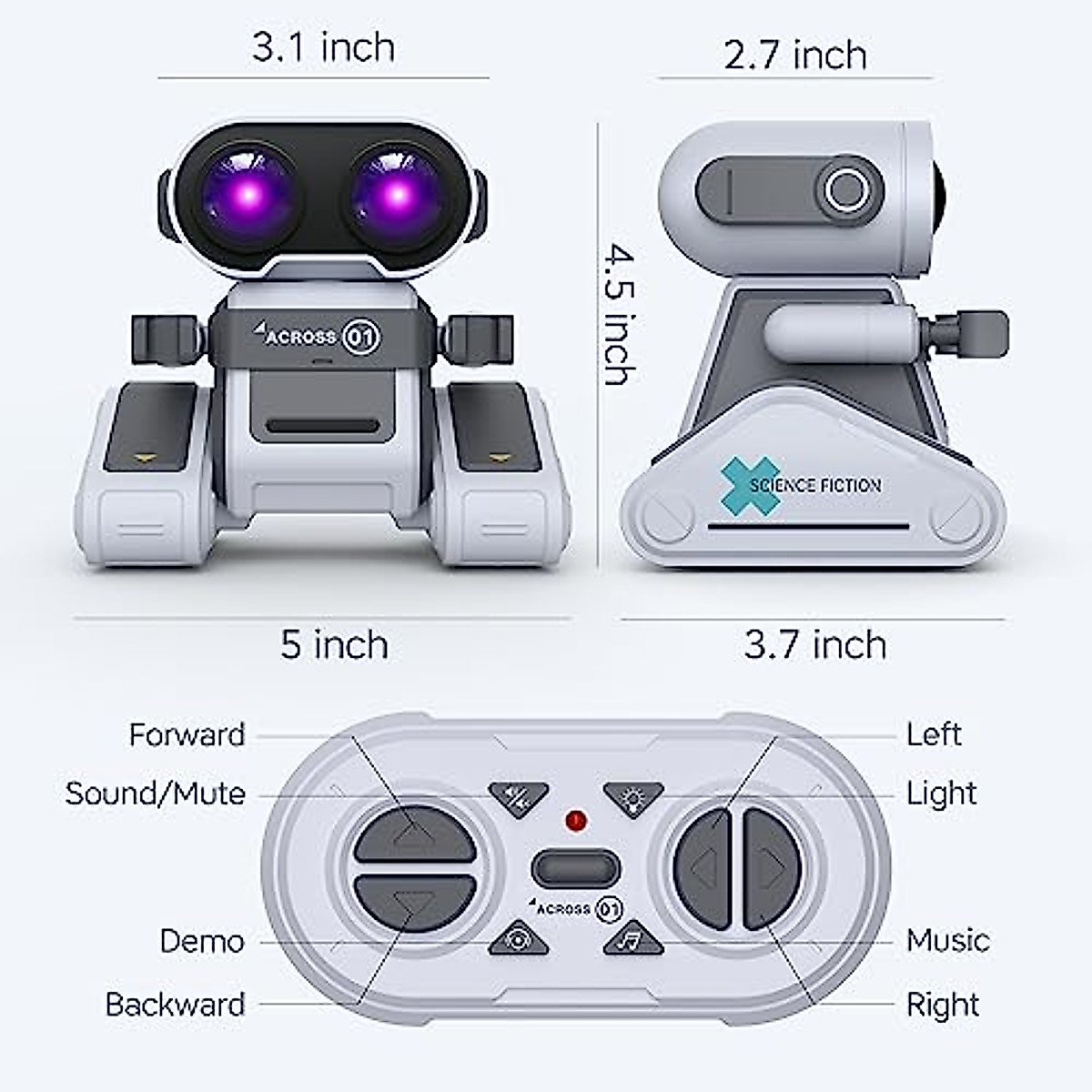 DoDoMagxanadu Robot Toys, Remote Control Robot Toy for Kids, RC Robots for Kids with LED Eyes and Music, Gift for Boys and Girls Ages 3+ Years (White)