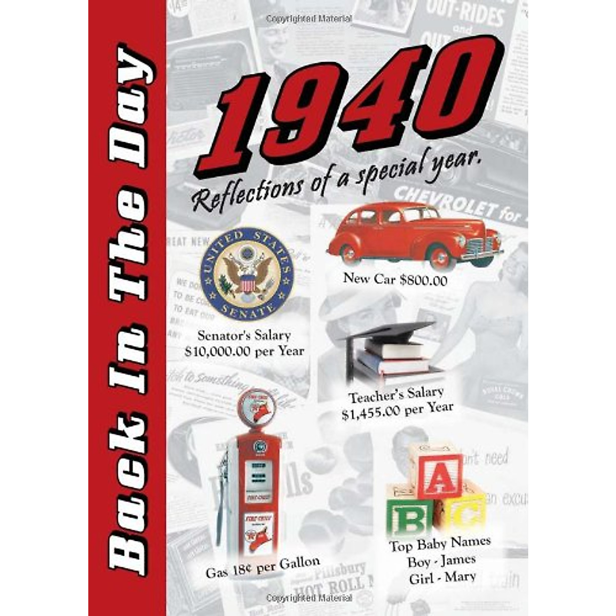 1940 Back In The Day - 24-page Greeting Card / Booklet with Envelope (5 x 7 Size) – Great for Birthdays, Anniversaries, Reunions, Graduations, Client & Corporate Gifts