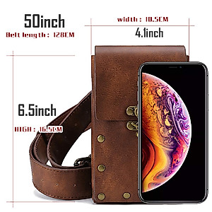 Belt Pouch Waist Bag Fanny Pack Medieval Vintage Leather Pouch Cellphone Holder Holster Carry Belt Purse Pocket Casual Hiking Festival Renaissance Faire Costume Props Travel Wallet (Brown)