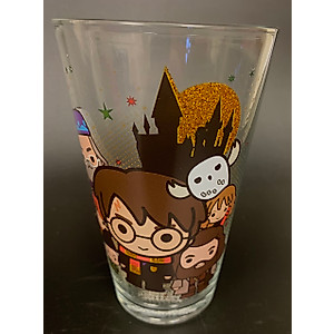 Silver Buffalo Chibi Harry Potter and Friends Boxed Christmas Tumbler Pint Glass - 16 oz - Gold Glitter