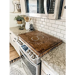 Josephine Thomas Home Personalized Noodle Board, Large Initial + Last Name, Stove Cover, Cooktop Cover, Warm Brown