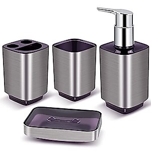 Boperzi Bathroom Accessories Set 4 Pieces, Toothbrush Holder and Restroom Soap Dispenser Set Toothbrush Cup Soap Dish, Bath Ensemble Sets Anti-Rust for Bathroom Vanity Countertop