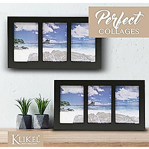 Klikel 3 Photo Collage Solid Black Wood Picture Frame - 3 Opening 5 X 7 Picture Slots