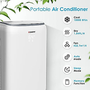 Euhomy 10,000 BTU Portable Air Conditioners with Built-in Dehumidifier, Fan, Quiet AC Unit Cools Rooms to 350 sq.ft, LED Display, Remote Control, Complete Window Mount Exhaust Kit, White.