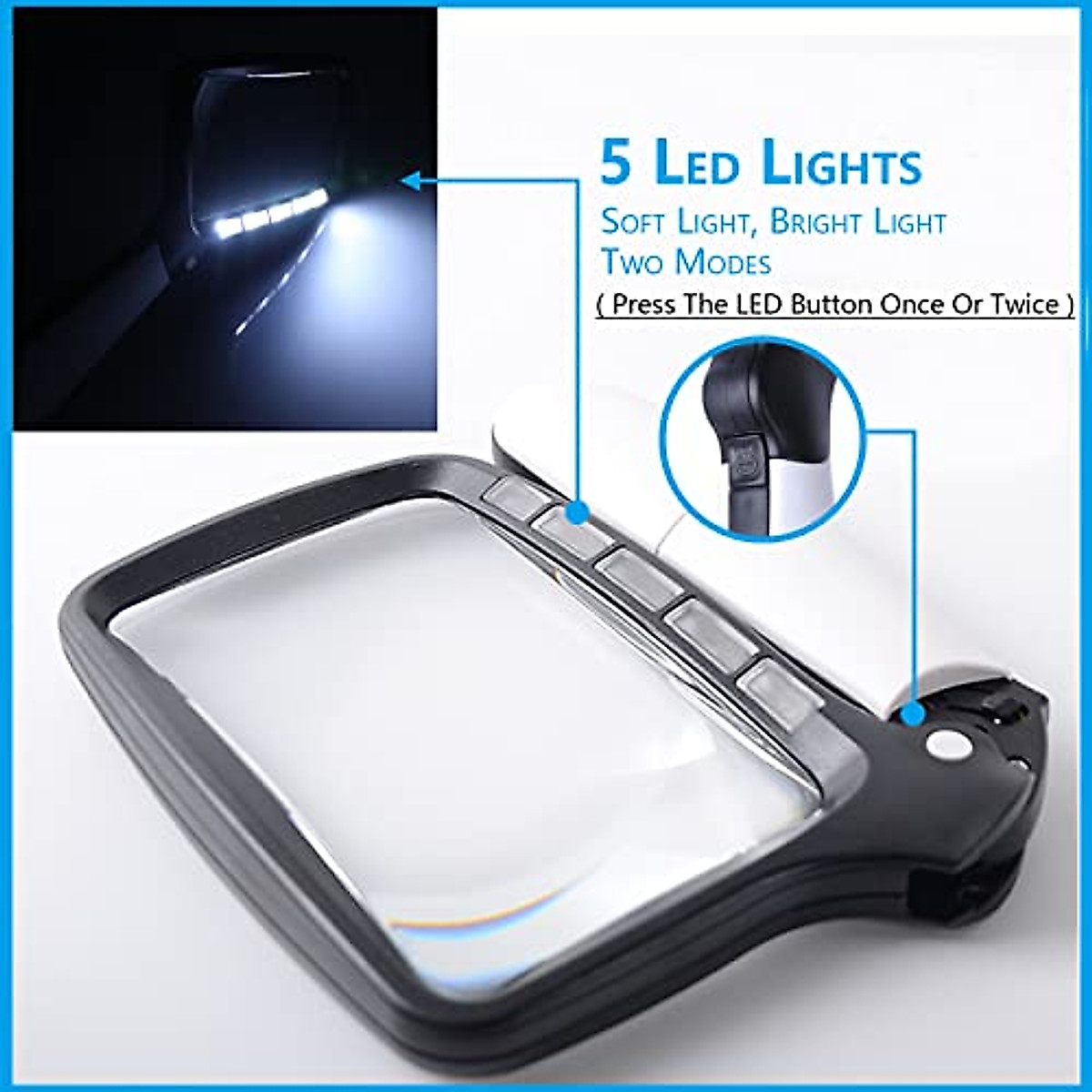 Folded Magnifying Glass with Light, 3X Handheld Large Magnifying Glass LED Lighted Magnifier for Seniors Reading, Soldering, Inspection,Jewelry, Exploring (Folding Handle)