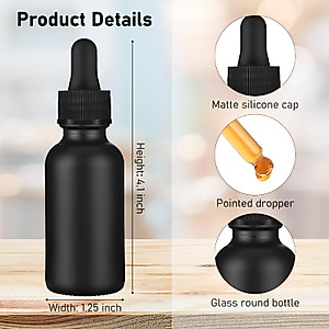 Epakh 100 Pieces Black Dropper Bottles 1oz Glass Bottles Bulk Round Bottles with Droppers and Hats 30ml Glass Dropper Bottles for Essential Oils Lab Tinctures Medicine Perfumes