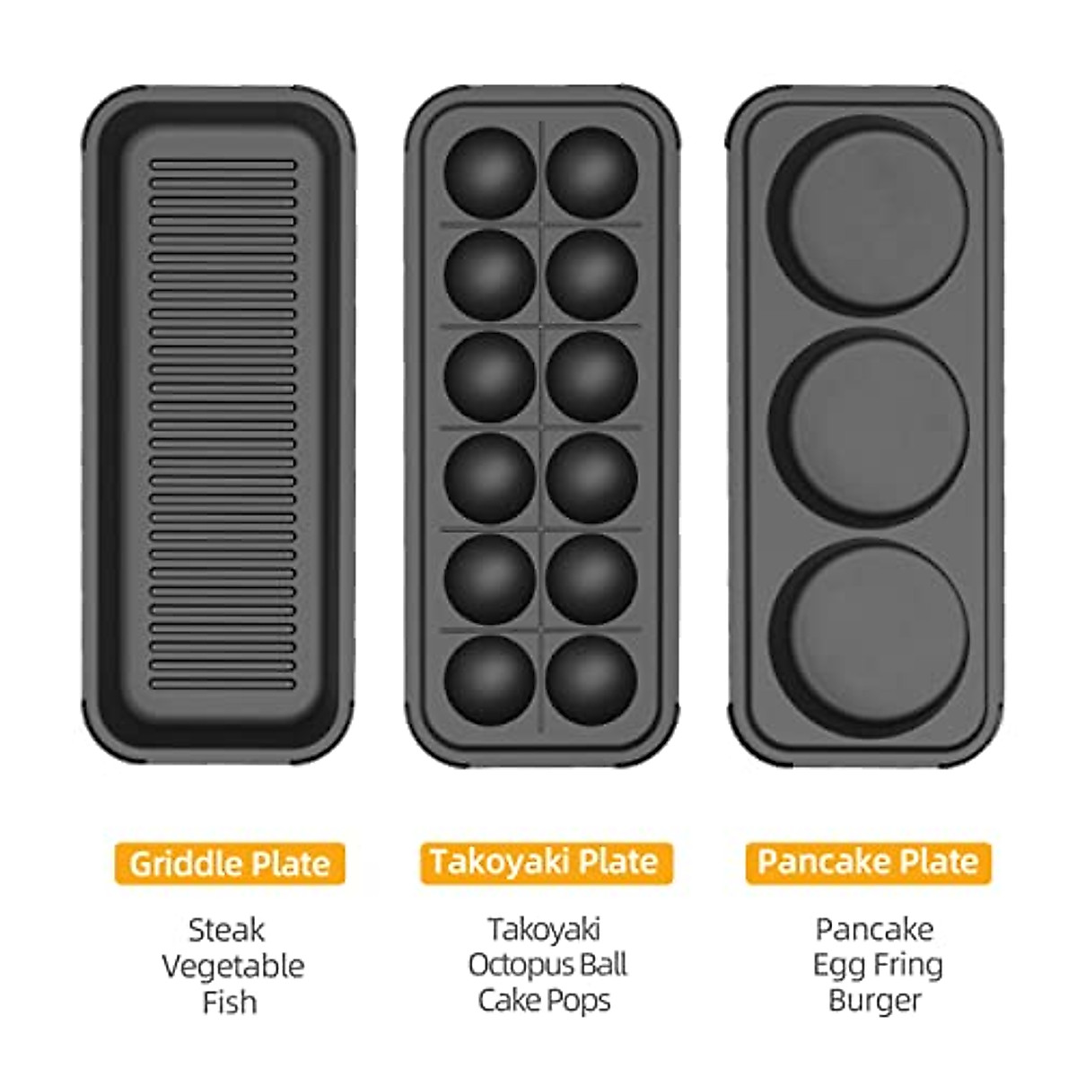 HeHoGoGo Multifunctional Electric Griddle Electric Grill Nonstick Baking Maker with 3 Interchangeable Pans Takoyaki Maker Cake Pop Maker Mini Pancake Maker Fried Steak