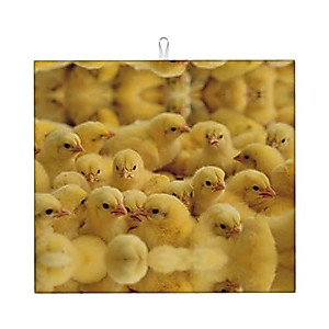 little Chickens Printed Drying Mat For Kitchen Ultra Absorbent Microfiber Dishes Drainer Mats Non-Slip Silicone Quick Dry Pad - 18 X 16inch