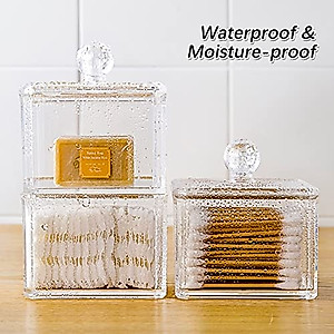 HAIJSEVR Square Stackable Organizer, Clear Acrylic Canister Set, Double Layer Storage Box, Cotton Ball Pad Swab Dispenser Holder, Make Up Pads Sponges, Hair Accessories Container