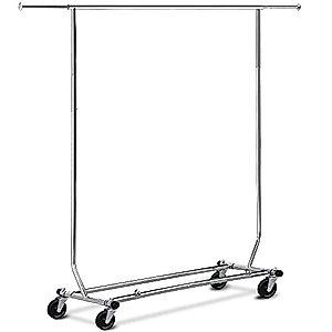 Yaheetech Commercial Clothing Garment Rack, Single Rail Clothes Hanger Freestanding Collapsible/Folding/Adjustable Heavy Duty Rolling Multi-Functional Expandable Clothes Storage w/Shelfs on Wheels