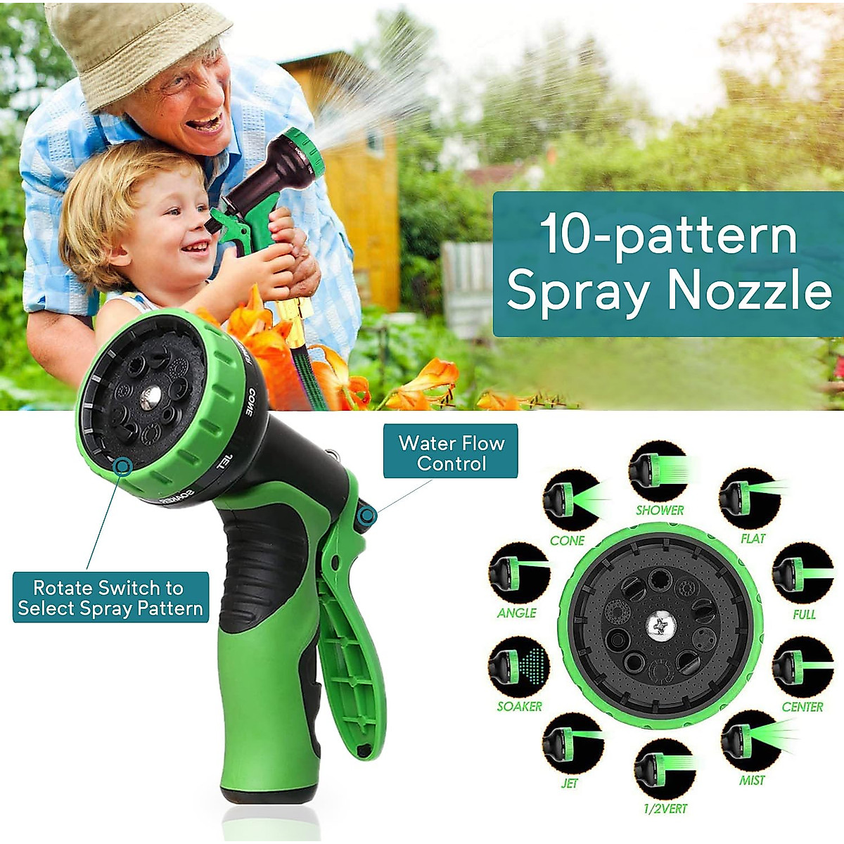 150 ft Expandable Garden Hose - New Flexible Water Hose 150ft with 10 Pattern Spray Nozzle, 3/4 Solid Brass Connectors, Retractable Latex Core - Lightweight Expanding Hose