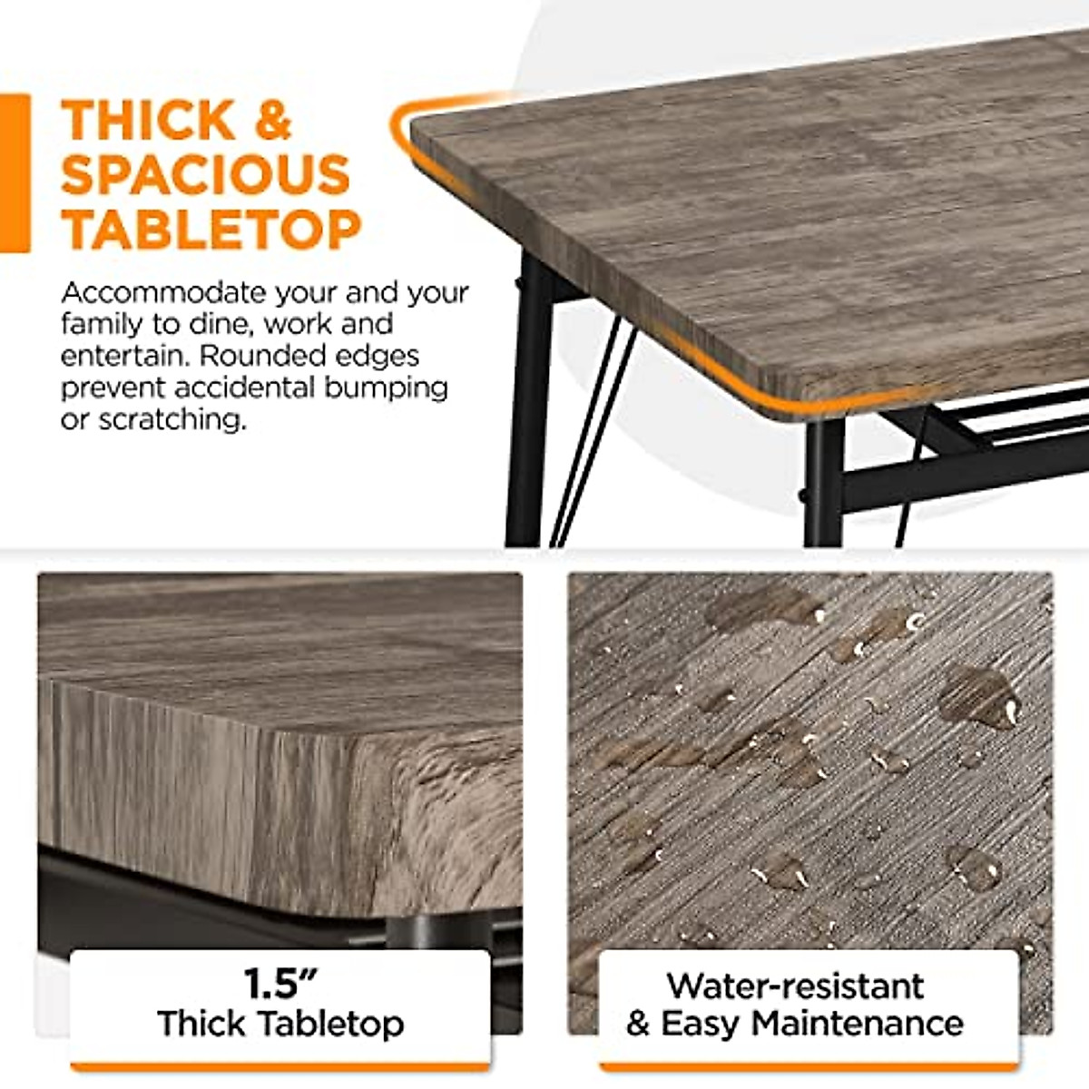 Yaheetech Dining Table Set for 6 Kitchen Table Set with Chairs and Bench 6 Piece Dining Set with 2 Storage Racks, Protective Foot Pads for Dining Room, Kitchen and Apartment, Drift Brown