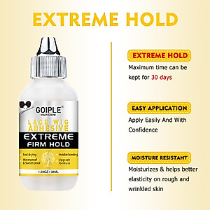 Wig Glue 1.28OZ, Waterproof Lace Front Wig Glue for Wigs with Tools and Hair Wax Stick (Wig Glue/Wig Glue Remover/Hair Wax Stick/Edge Control Wax/Elastic Band/Hair Dual Drush/Wig Caps)