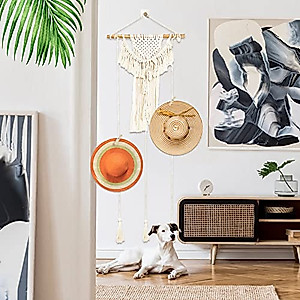 Hat Organizer Hat Wall Hanging Boho Hat Hanger for Storage Handmade Cotton Rope Woven Women Hat Display Rack for Wide macramé Brim and Fedora Hats