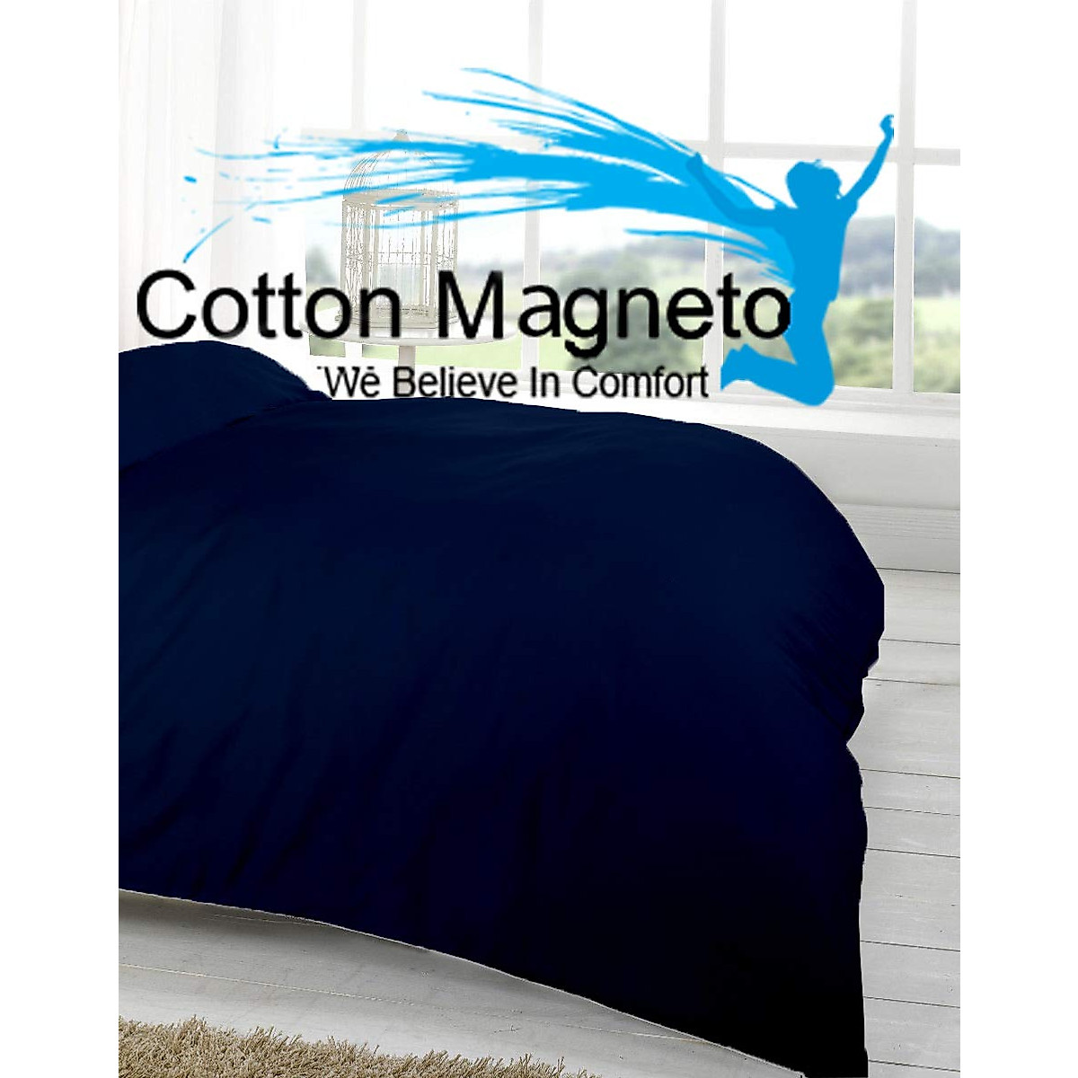 Cotton Magneto Duvet Cover Set 1000-TC Super Soft Luxury Crafted 100% Organic Cotton 5-PC Navy Blue Solid California King Size 94x104 inch,Duvet Cover with Zipper Closer & 4 pcs Pillow Covers