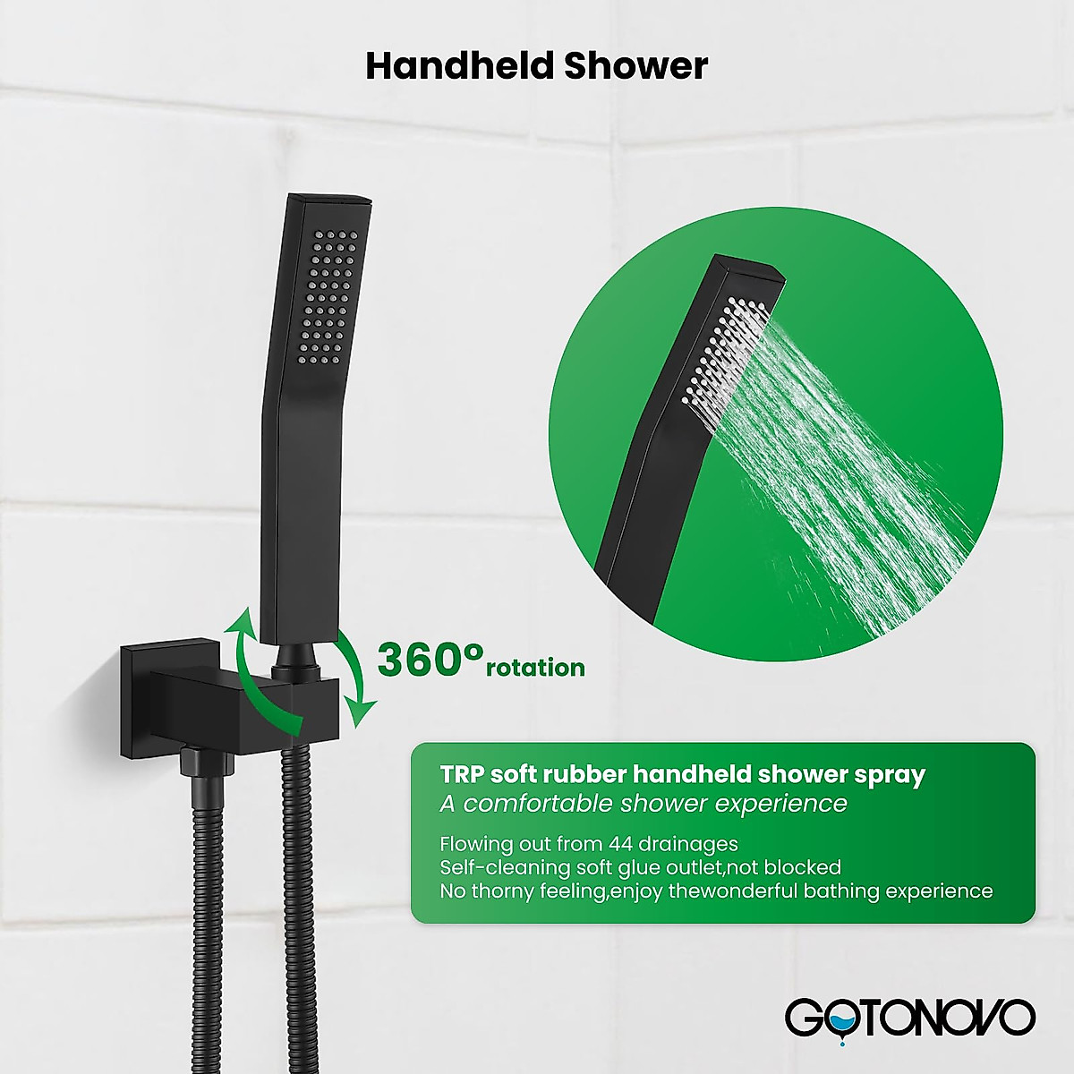 gotonovo Rainfall Bathroom Shower System Rain Shower Head and Handle Set Wall Mounted Shower Complete Combo Solid Brass Pressure Balancing Shower Mixer Valve 12 Inch Matte Black