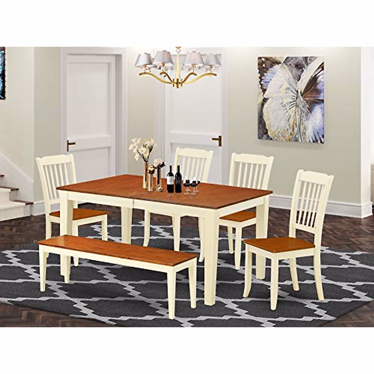 East West Furniture NIDA6-BMK-W Dining Set, 6-Piece