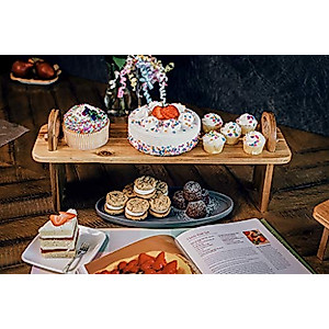 SPEShh Acacia Wooden Serving Board on Stand – Raised Wood Serving Trays Platter – Elegant Home Kitchen Countertop Organizer Shelf & Large Charcuterie Tray for Cheese Party Food 21.5 X 6 x 8.7 inches