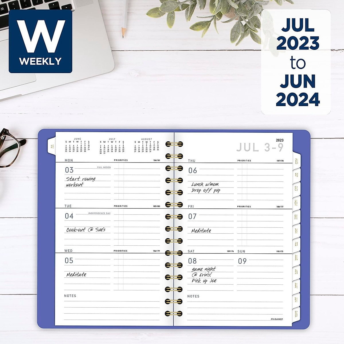 AT-A-GLANCE 2023-2024 Academic Planner, Weekly & Monthly, 5" x 8", Small, Monthly Tabs, Pocket, Flexible Cover, Contemporary, Purple (70101X1824)