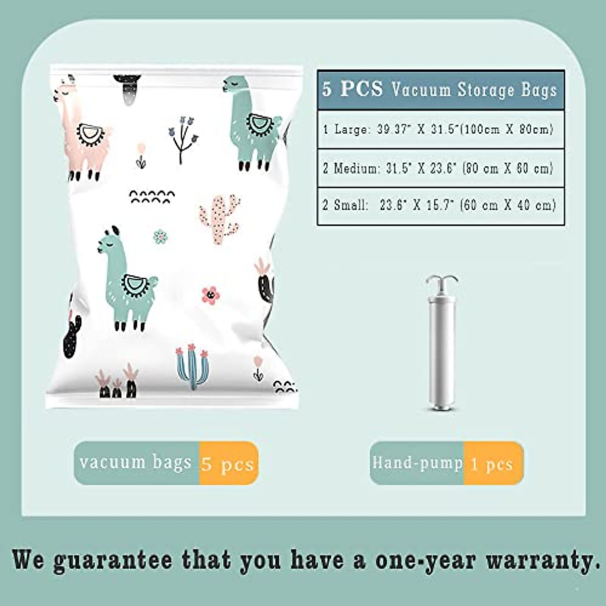 Space Saver Bags with Hand-pump Vacuum Compression Storage Bag 5 Pack(1 Large, 2 Medium, 2 Small)Vaccumed Sealer Clothes Bags for Travel Airtight & Reusable for Bedding, Blankets,Duvets and More