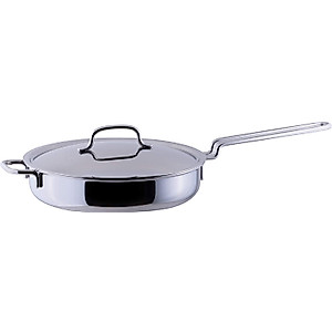Miyazaki Seisakusho GEO-25ST Geo Saute Pan, 9.8 inches (25 cm), Made in Japan, Compatible with All Heat Sources, 7-Layer Construction, Silver