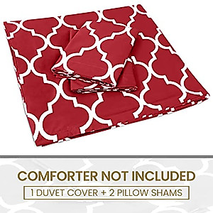 Utopia Bedding Duvet Cover Queen Size Set - 1 Duvet Cover with 2 Pillow Shams -3 Pieces Comforter Cover with Zipper Closure - Ultra Soft Brushed Microfiber, 90 X 90 Inches (Queen, Quatrefoil Burgundy)