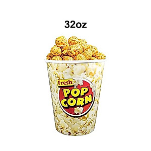 MT Products 50 Pack Paper Popcorn Cups - 32 oz. Disposable Popcorn Buckets - Popcorn Containers for Party, Movie Nights, Carnivals, Fundraisers, Birthday
