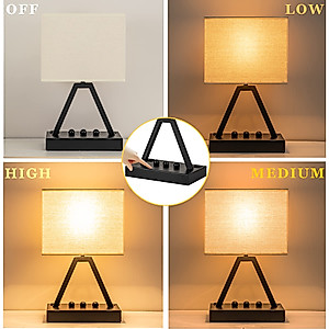 Briever USB C Touch Control Table Lamp, 3-Way Dimmable Desk Lamp with USB C & USB A and AC Outlet, Bedside Lamps with Phone Stands for Bedroom, Living Room, Office, LED Bulb Included, Black