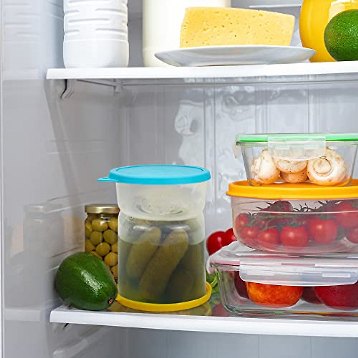 SOPHICO Pickle and Olives Jar Container with Strainer, Leak-proof Juice Separator Sieve Food Saver Storage Container (Pickle Container X 1)