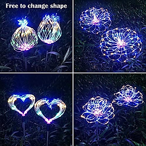 DenicMic 2 Pack Solar Firework Lights Outdoor Garden Lights 200 LED Solar Starburst Lights 8 Mode Solar Star Lights Waterproof Garden Yard Patio Christmas Decor (Multi-Colored)