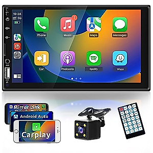 7 Inch Double Din Car Stereo Apple CarPlay & Android Auto 1024 * 600 HD Touchscreen Car Radio Receiver with Mirror Link, Bluetooth, Backup Camera, Remote, AM/FM, USB AUX RCA