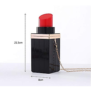 Shiratori Women Acrylic Black Lipstick Shape Evening Bags Purses Clutch Vintage Banquet Shoulder Bag Classic Crossbody Bags for GIRLS Black