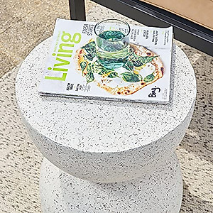glitzhome Modern Decorative Garden Stool Heavy Duty Patio Sturdy Faux Terrazzo Garden Stool Side Table Plant Table for Indoor Covered Outdoor, 17.75”H, White