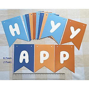 Runhiskii Blue and Orange Birthday Banner, Happy Birthday Banner Blue Orange Party Decorations for Boys, Kids Birthday Decoration Boys’ 1st Birthday Decor