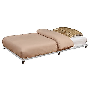 KB Designs - Twin Roll-Out Metal Trundle Bed Frame with Wheels, White