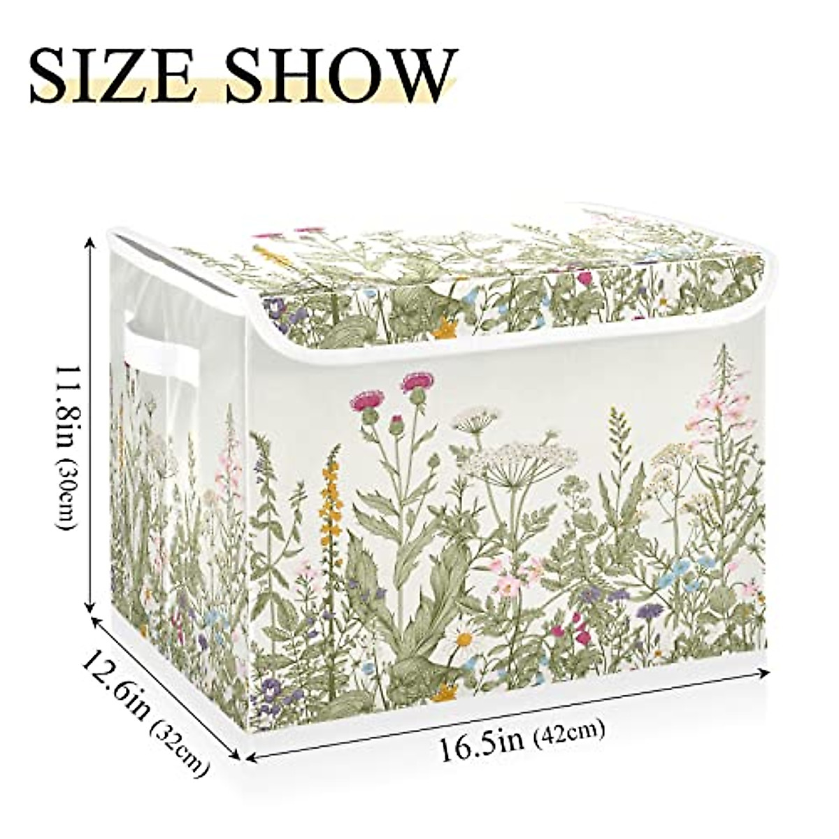 Kigai Collapsible Herbal Wildflowers Storage Basket with Lids and Handles,Storage Bins for Shelves Closet Bedroom,Office Storage