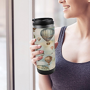 HKMNTGD Travel Coffee Mug, Insulated Tumblers Watercolor Hot Air Balloon Printed Stainless Steel Cups Reusable Stainless Steel Cups Insulated Tumbler with Lid