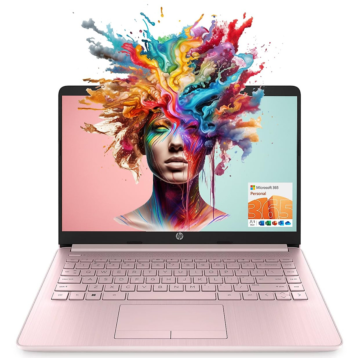 HP Portable Laptop (Include 1 Year Microsoft 365), 14’’ HD Display, 8GB RAM, 64GB eMMC, Intel Quad-Core N4120, Student and Business, Webcam, HDMI, Wi-Fi, RJ-45, Windows 11 Home, Pink