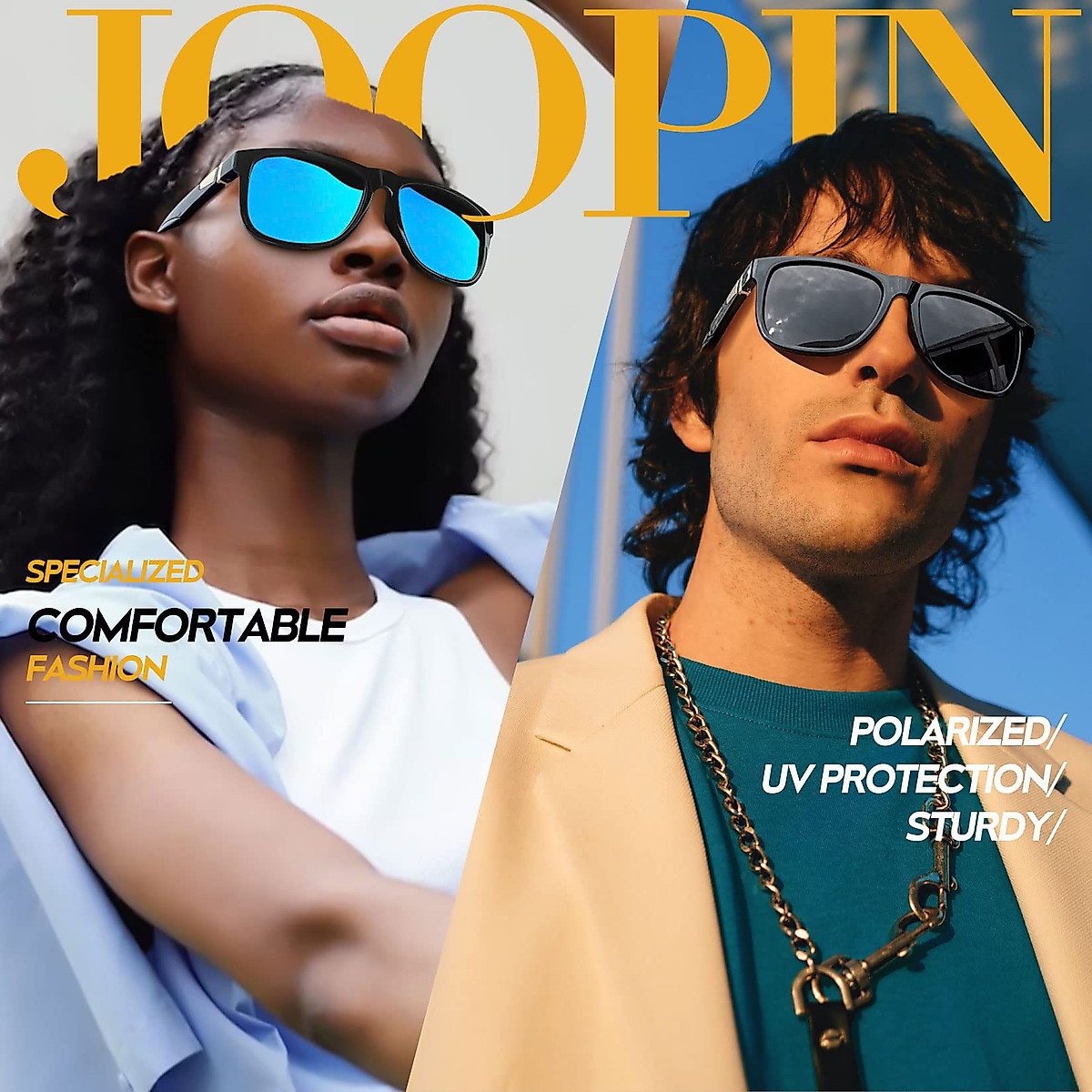 Joopin Polarized Big Black Sunglasses for Men, Trendy Large Square Sun Glasses for Women UV Protection, Retro Thick Frame Driving Sunnies Shades