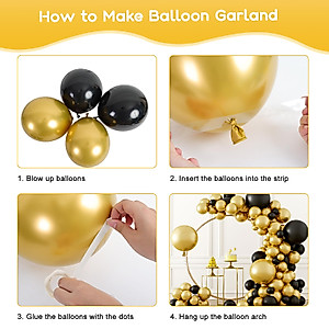 RUBFAC Black and Gold Balloons Arch Garland Kit, 18/12/5 Inch Latex Balloon Set for Birthday Party Wedding Graduation Anniversary Baby Shower