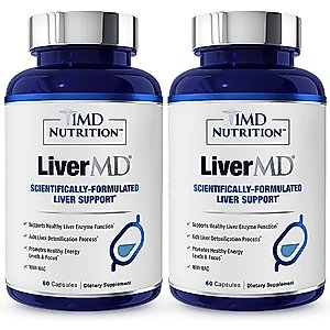 1MD LiverMD - Liver Support Supplement | Siliphos Milk Thistle Extract - Highly Bioavailable, for Liver Support | 60 Capsules (2-Pack)