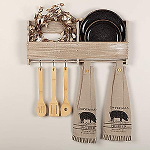 VHC Brands Sawyer Mill Charcoal Kitchen Hand Towel Set Pig Print Cotton Muslin Tea Towels