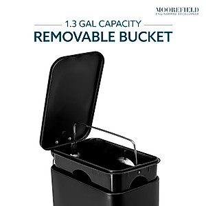 Moorefield Slim Rectangular Wastebin, 1.3 Gallon/5L Capacity Garbage Can with Soft Close Lid, Premium Stainless Steel Step Pedal Trash Can (Matte Black)