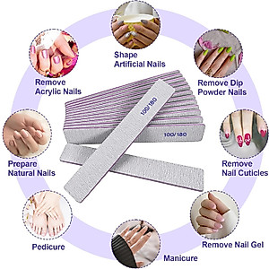 Nail Files (12 Pack), 100/180 Grit Emery Boards Nail File for Natural Nails and Acrylic Nails, Double Sided Emory Boards limas para unas acrilicas Profesional Fingernail Filer Reusable Manicure Gray