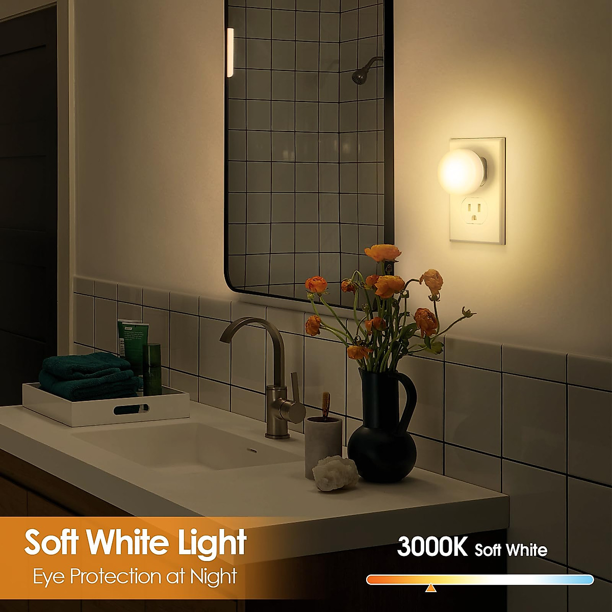 FOLKSMATE LED Night Lights Plug into Wall 5-Pack, Plug in Nightlight Soft White with Light Sensors for Adults, Kids Room, Bedroom, Bathroom, Hallway