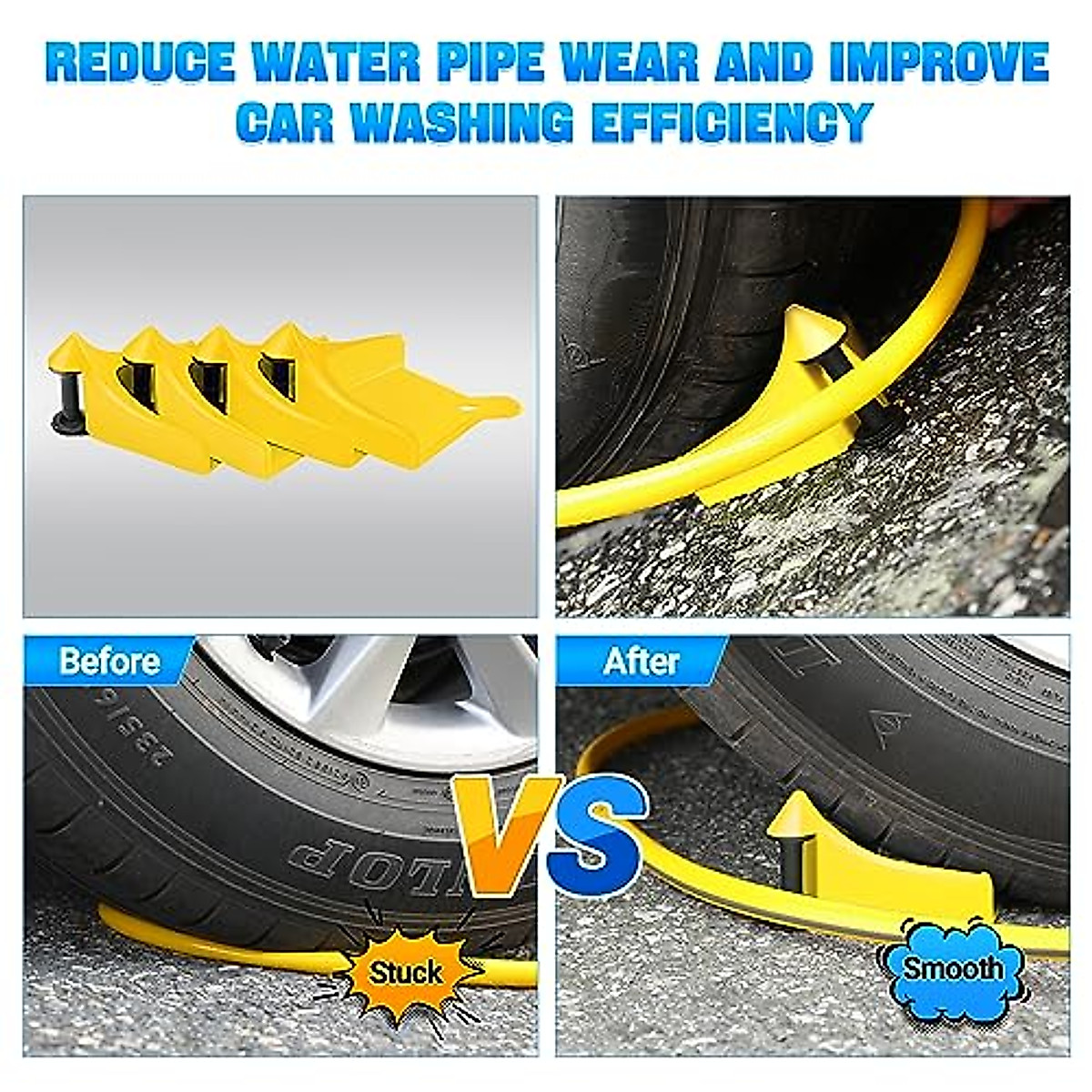 SHINEHOME 4 Pcs Car Hose Guide, Car Detailing Cleaning Tools Hose Guides for Car Washing, Tire Hose Roller Preventing Car Wash Hose Stuck Under The Tires, for All Types of Wheels (Yellow)